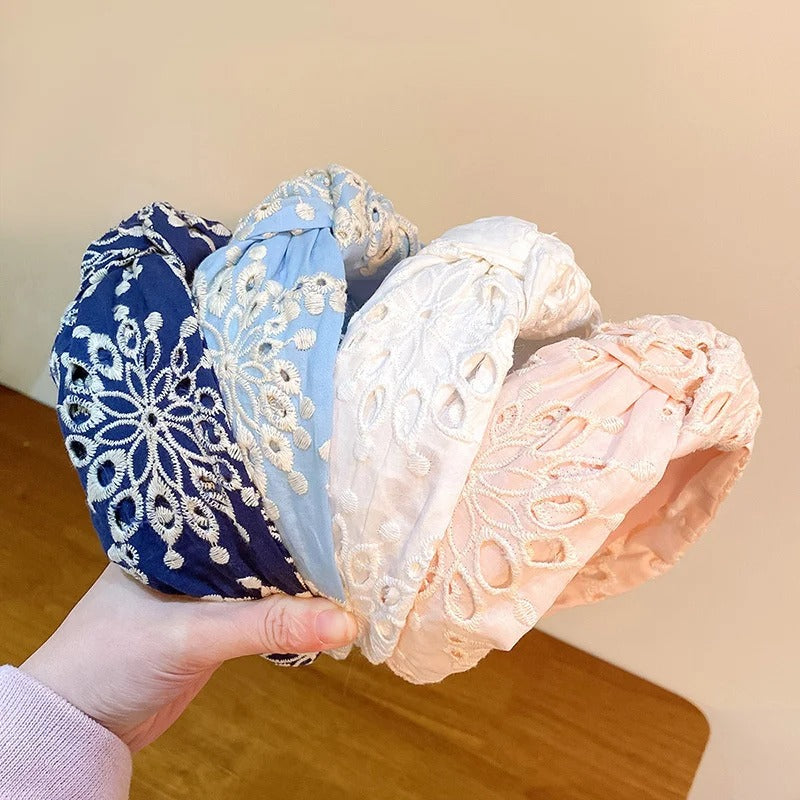 Blue embroidered headband | Headband Store